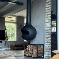 China Hanging Indoor Ceiling Mounted Round Wood Burning Suspended Fireplace for sale
