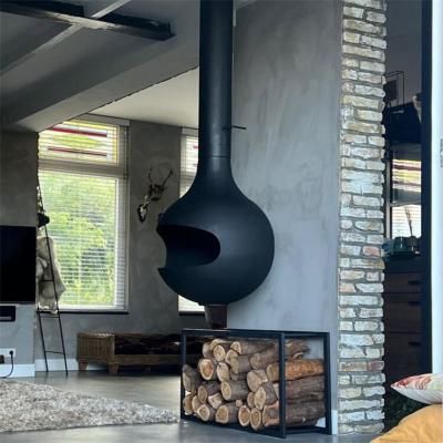 China Hanging Indoor Ceiling Mounted Round Wood Burning Suspended Fireplace for sale