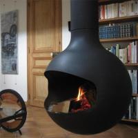 China Morden Central Hanging Ceiling Mounted Floating Suspended Globe Wood Fireplace for sale