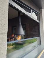 China Fireplace Carbon Steel Round Table European Style Luxury Furniture High Grade Black Modern Glass Art Rotating for sale