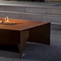 China Modern Rusty Rectangular Fold Corten Steel Gas Fire Pit Table for sale