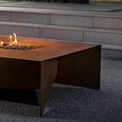 China Modern Rusty Rectangular Fold Corten Steel Gas Fire Pit Table for sale