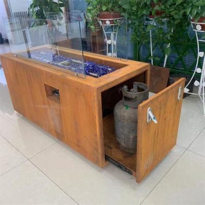 China Rectangle Hidden LP Tank Corten Steel Gas Fire Pit Table For Backyard  Propane Burner for sale