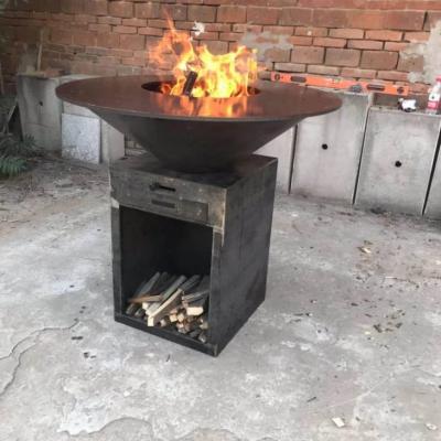China High Temperature Resistant Black Painting Round Corten Steel Fire pit And Grill for sale
