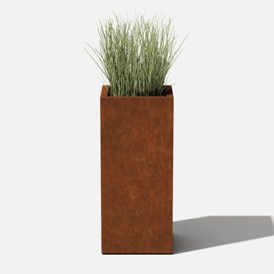 China Anti Corrosion Classic Tall Cube Design Tower Corten Steel Column Planter for sale