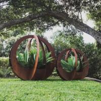 China Decorative Large Corten Metal Blade Ball Flower Planters For Garden Landscape for sale