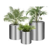 China Customized Size Decorative Polished Stainless Steel Round Flower Pots for sale