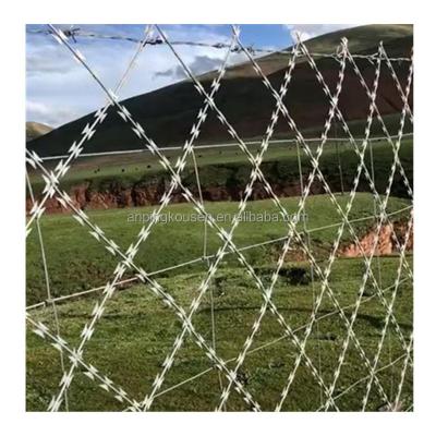 China Cross Razor Galvanized Concertina Razor Wire for Barbed Wire Fence 20m/25m/30m/50m/Roll for sale