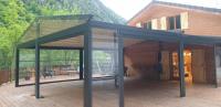China Aluminum PVC Pergola Canopy Roof Pergola Hotels Modern Front Door Waterproof Retractable Awning for sale