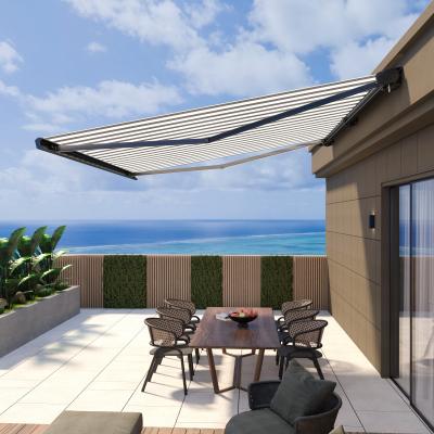 China Outdoor Luxury Full Cassette Retractable Awning With Motor and LED Light Customize Awnings for sale