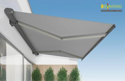 China Outdoor Sunshade Motorized Lightweight Retractable Awning With LED Lights Garden Canopy for sale
