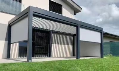 China Outdoor Intelligent Adjustable Garden Aluminum Pergola With Waterproof Zip Blinds for sale