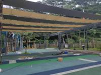 China Outdoor sliding wave sunshade canopy with HDPE fabric for sun protection and shading for sale