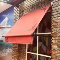 China Drop Arm Remote Retractable Window Awnings  Polyester Acrylic Fabric for sale