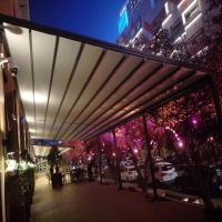 China Aluminum Waterproof Sun Shade Canopy PVC Pergola LED Conservatory Roof Awnings for sale