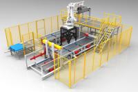 China PLC Programmable Automatic Bottle Packaging Machine with Robot Palletizing System for Box Handling for sale