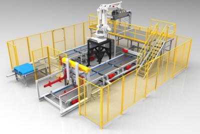 China PLC Programmable Automatic Bottle Packaging Machine with Robot Palletizing System for Box Handling for sale