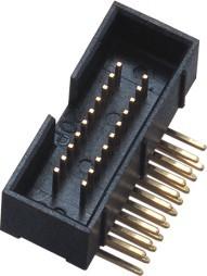 China Brass Gold Flash 90° DIP Box Header Connector 1.27*2.54mm 2*10P PA9T  30％GF UL94V-0 for sale