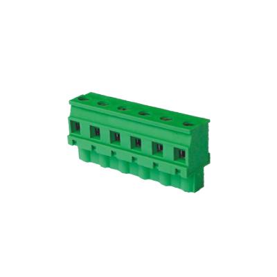 China Female PA66 5.08 Pluggable Terminal Block Green Without Ear Horizontal Opposite Direction Line for sale