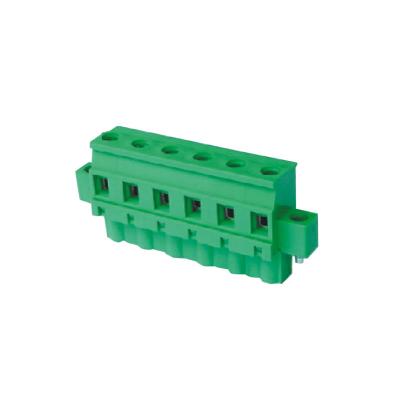China Horizontal Opposite Direction Line 5.08 Pluggable Terminal Block Female PA66  Green With Ear for sale