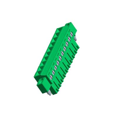 China Matte Tin 3.81 Pluggable Terminal Block Connector  PA66 Green With Ear 7P ROHS for sale
