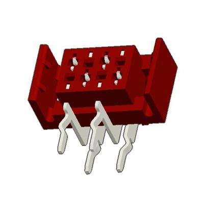 China WCON Dip Female 8 Pin Right Angle Connector 1.27mm Pa46 Red Matte Sn Plated for sale