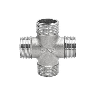 China JIS 304 304L Screwed Pipe Fittings NPS 1/8inch Metal Pipe Screw Male Threaded Cross for sale