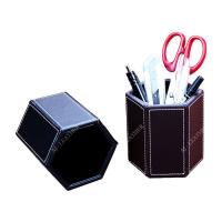 China Pen Stand PU Leather 9cm Office Stationery Holder for sale
