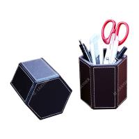 China Pen Stand PU Leather 9cm Office Stationery Holder for sale