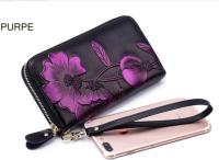 China Leather  Flower Pattern 10.5cm Personalized Zipper Wallet for sale
