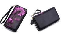 China Leather  Flower Pattern 10.5cm Personalized Zipper Wallet for sale