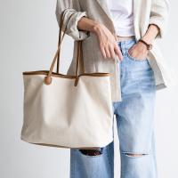 China OEM Cotton Canvas Shoulder Tote Bags With PU Edge for sale
