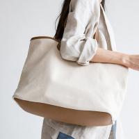 China OEM Cotton Canvas Shoulder Tote Bags With PU Edge for sale