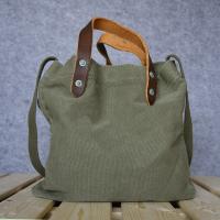 China Customized Leather Strap 8OZ Canvas Shoulder Tote Bag for sale