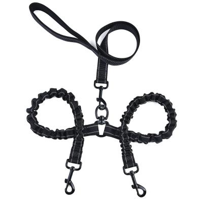 China Two In One Bungee Pet Collar Leash For Two Dogs Polyester Material for sale