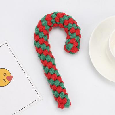 China Rope Braided Indestructible Dog Teeth Cleaning Toy Christmas Candy Cane Shape for sale