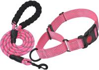 China Large Dog Durable Braided Nylon Reflective Soft Handle Dog Collar and Leash Set for sale