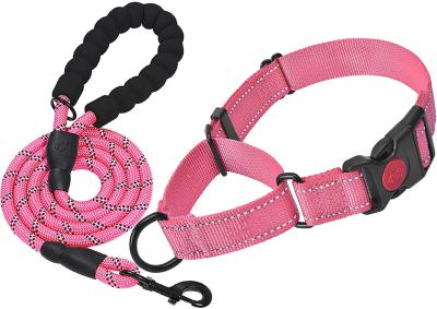 China Large Dog Durable Braided Nylon Reflective Soft Handle Dog Collar and Leash Set for sale