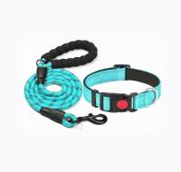 China Durable Reflective Soft Neoprene Padded Breathable Adjustable Nylon Dog Collars Leashes for sale