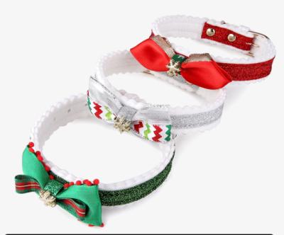 China Christmas Pet Collar Leash Snowflake Big Bow Tie Spot Cat Dog Collar for sale