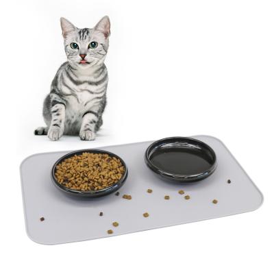 China Multi Compartment Water Food Ceramic Feeding Bowls With Silicone Mat for sale