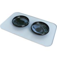 China Multi Compartment Water Food Ceramic Feeding Bowls With Silicone Mat for sale