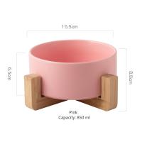 China Matte Ceramic Dog Feeding Bowl , 6.5 cm Bamboo Wood Stand Cat Feeding Bowl for sale