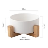 China Matte Ceramic Dog Feeding Bowl , 6.5 cm Bamboo Wood Stand Cat Feeding Bowl for sale