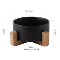 China Matte Ceramic Dog Feeding Bowl , 6.5 cm Bamboo Wood Stand Cat Feeding Bowl for sale