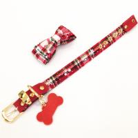 China High Quality Christmas Red Tartan Plaid Pattern Collapsible Cotton Fabric Bowknot Dog Collar for sale