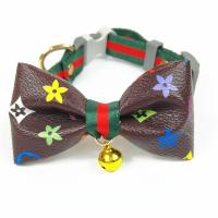 China High Quality Personalized Luxury Brand Collapsible PU Adjustable Dog Bowknot Collar for sale