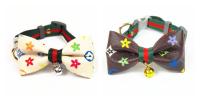 China High Quality Personalized Luxury Brand Collapsible PU Adjustable Dog Bowknot Collar for sale