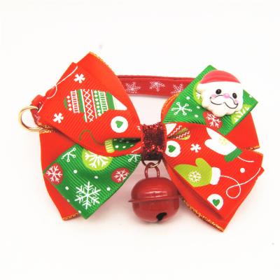 China Handmade Snowman Snowflake Christmas Dog Bow Tie Collar With Small Bell for sale