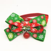 China Handmade Snowman Snowflake Christmas Dog Bow Tie Collar With Small Bell for sale